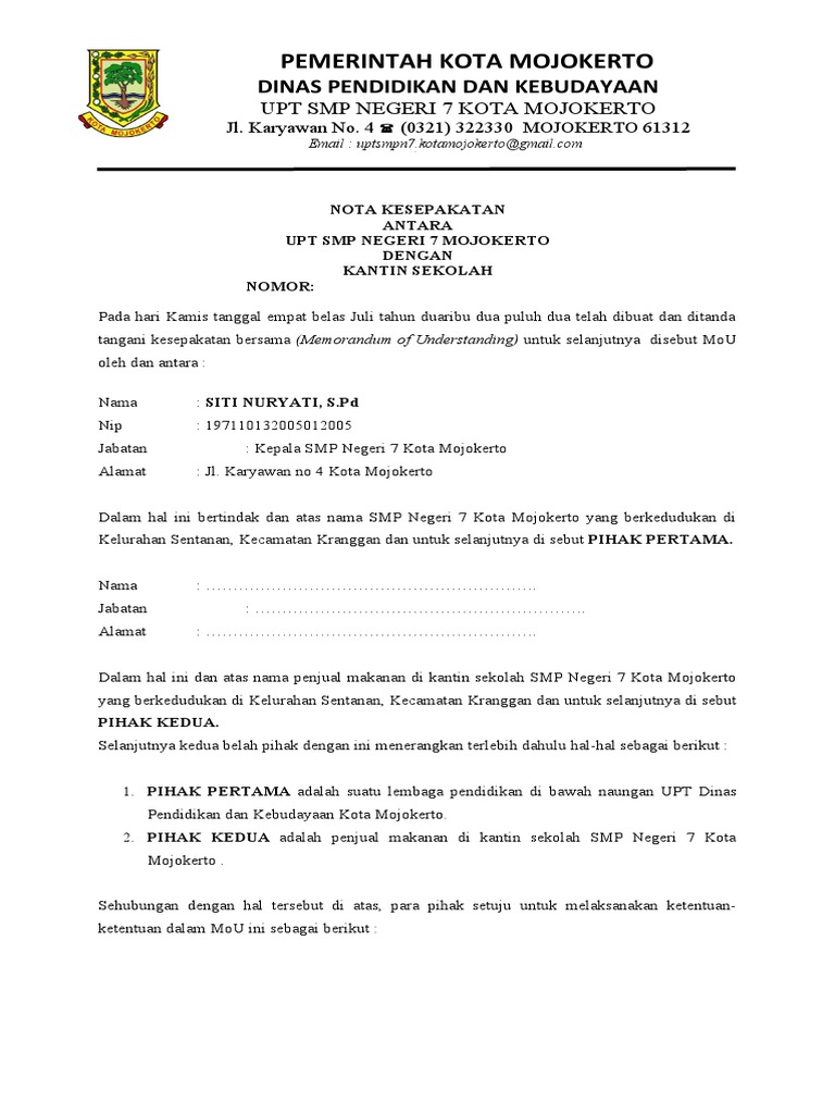 Mou Kantin Sekolah | PDF