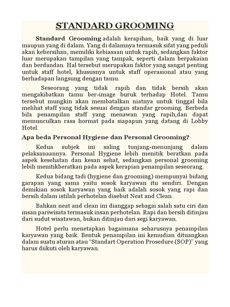 STANDARD GROOMING Materi 2 Agustus | PDF