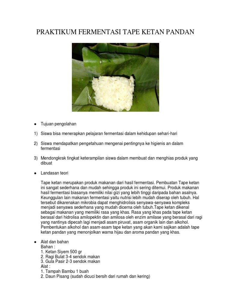 Praktikum Fermentasi Tape Ketan Pandan | PDF