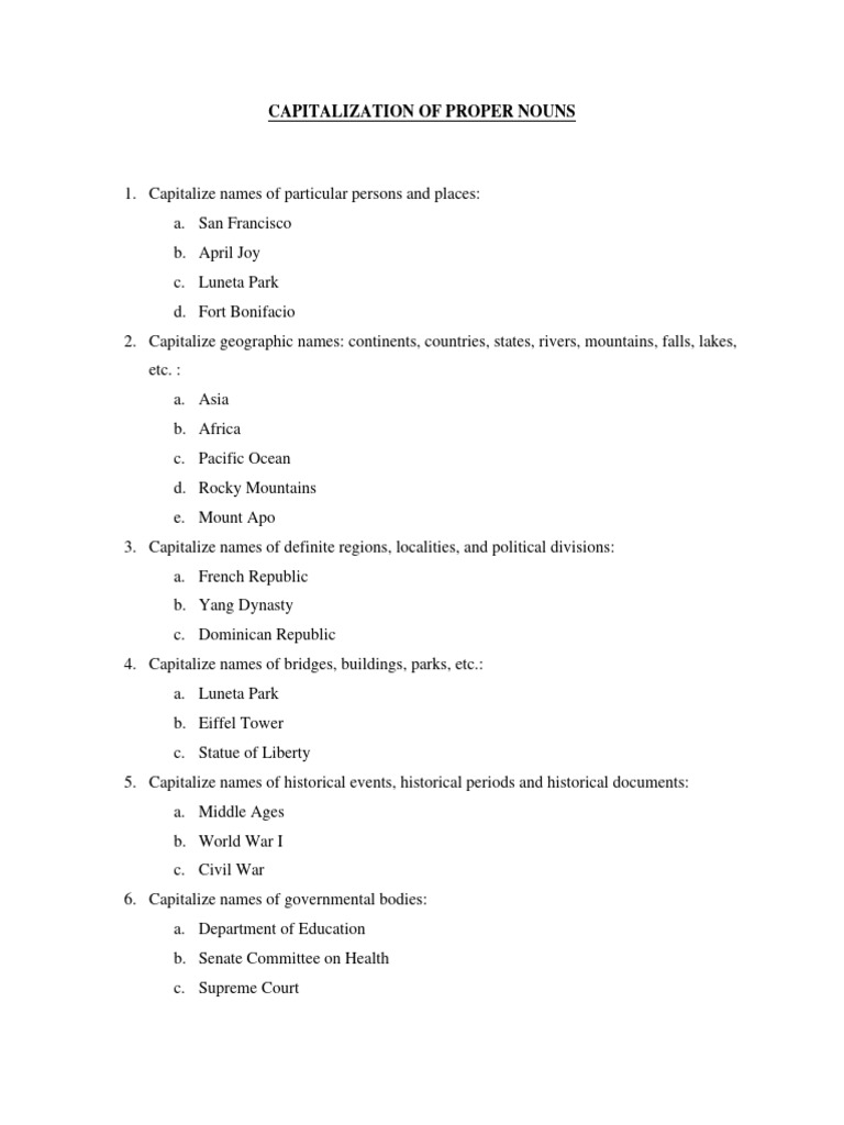 Capitalization of Proper Nouns | PDF