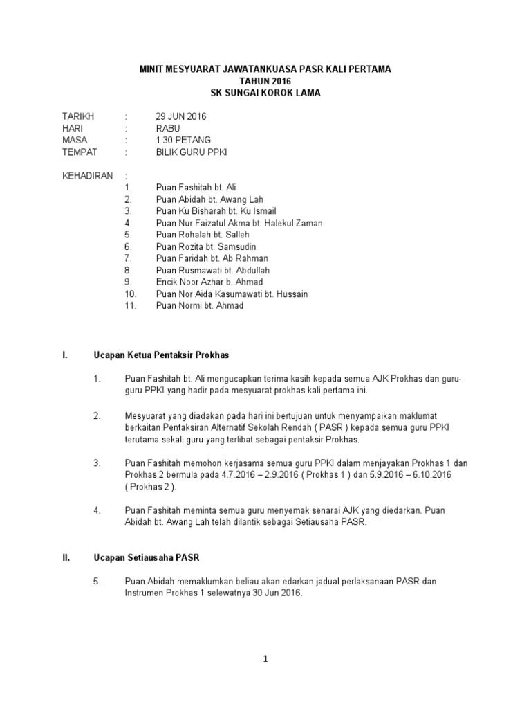 minit mesyuarat kali pertama | PDF