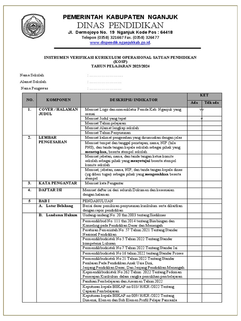 Instrumen Monev Kosp 2023-2024 | PDF