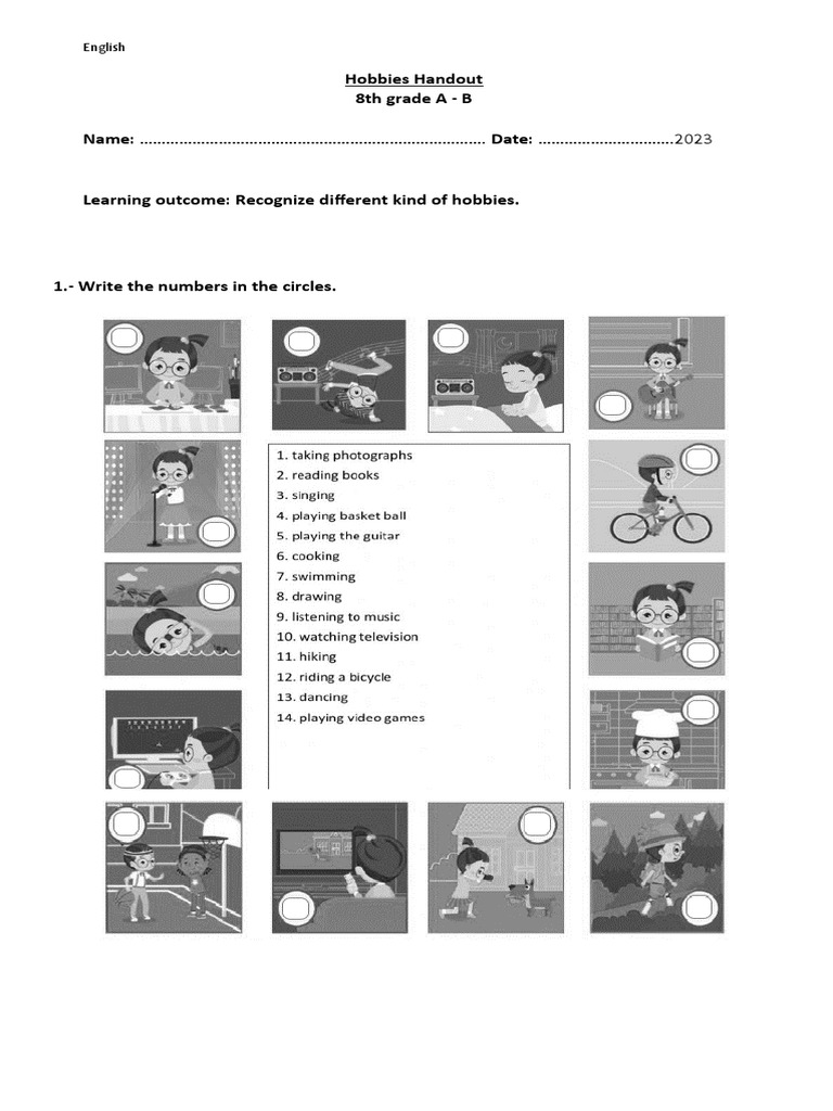 Hobbies Handout - 8th Grade | PDF