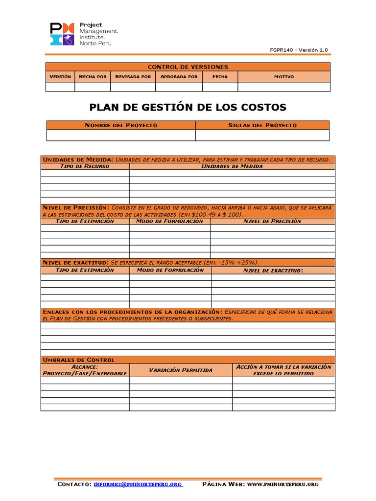 Ejemplo de Plan de Gestión de Costos | PDF | Medición | Red mundial