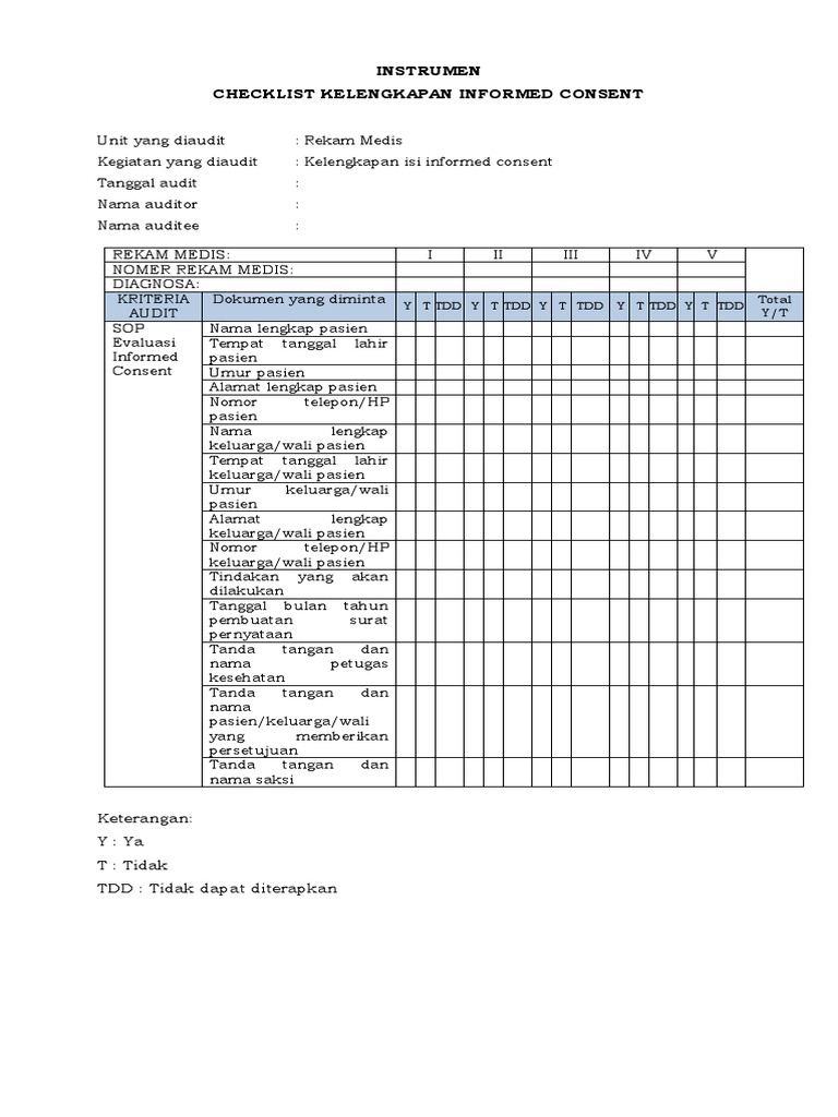 Ceklist Form Informed Consent | PDF