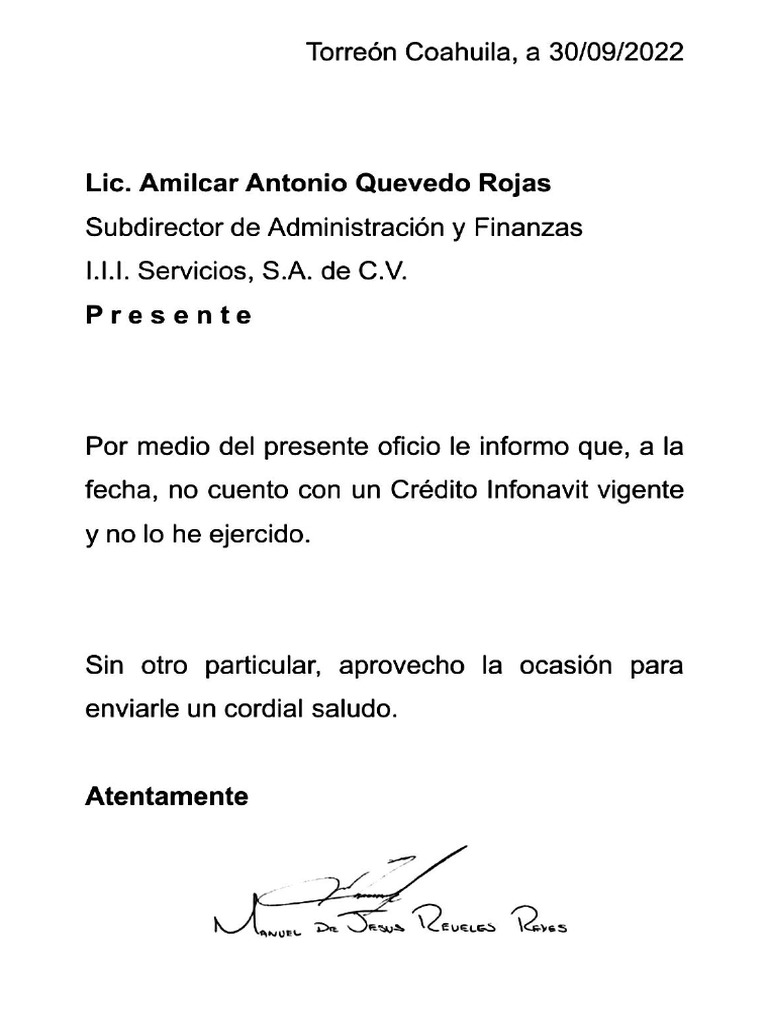 Corrección de Carta de Infonavit | PDF