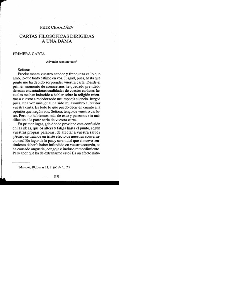 Chaadaev, Piotr (1826 - 1831) Cartas Filosóficas (Extracto) | PDF