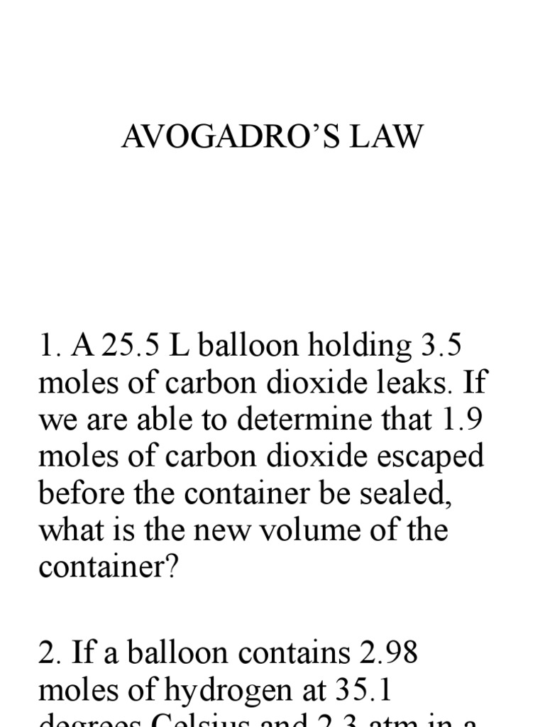 AVOGADRO'S LAW Quiz | PDF | Science & Mathematics