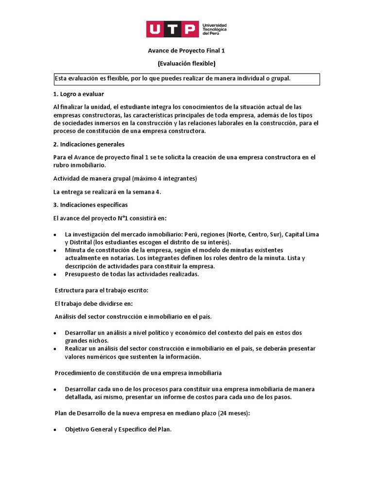 A75E-Semana 04 - Indicaciones - Avance de Proyecto Final 1 | PDF | Business | Presupuesto