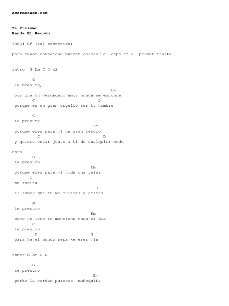 Letras y acordes de "Te Presumo" | PDF