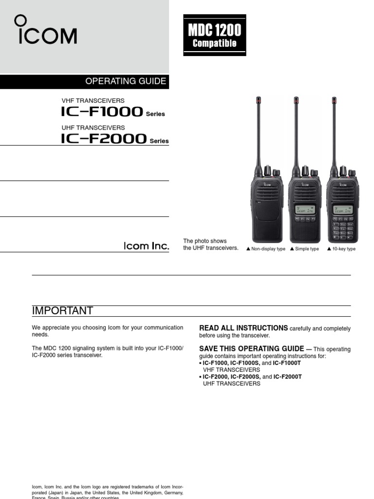 ICOM IC F1000 F2000 OperatingGuide | PDF | Information And ...