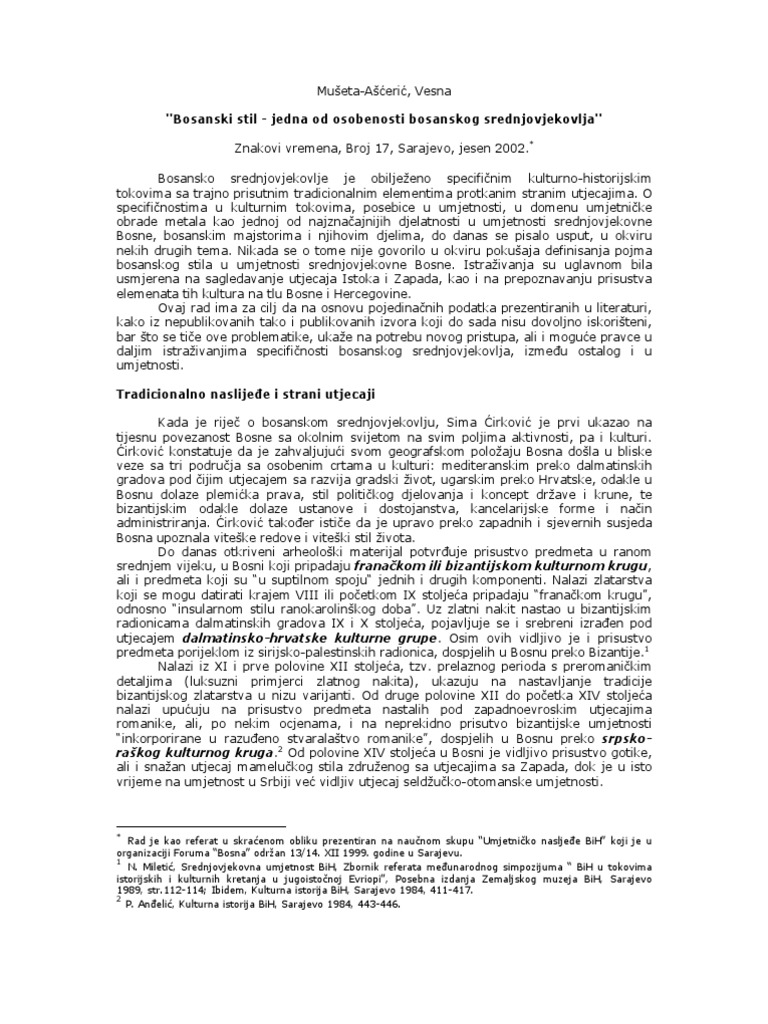 Vesna Mušeta Ašćerić-Bosanski Stil | PDF