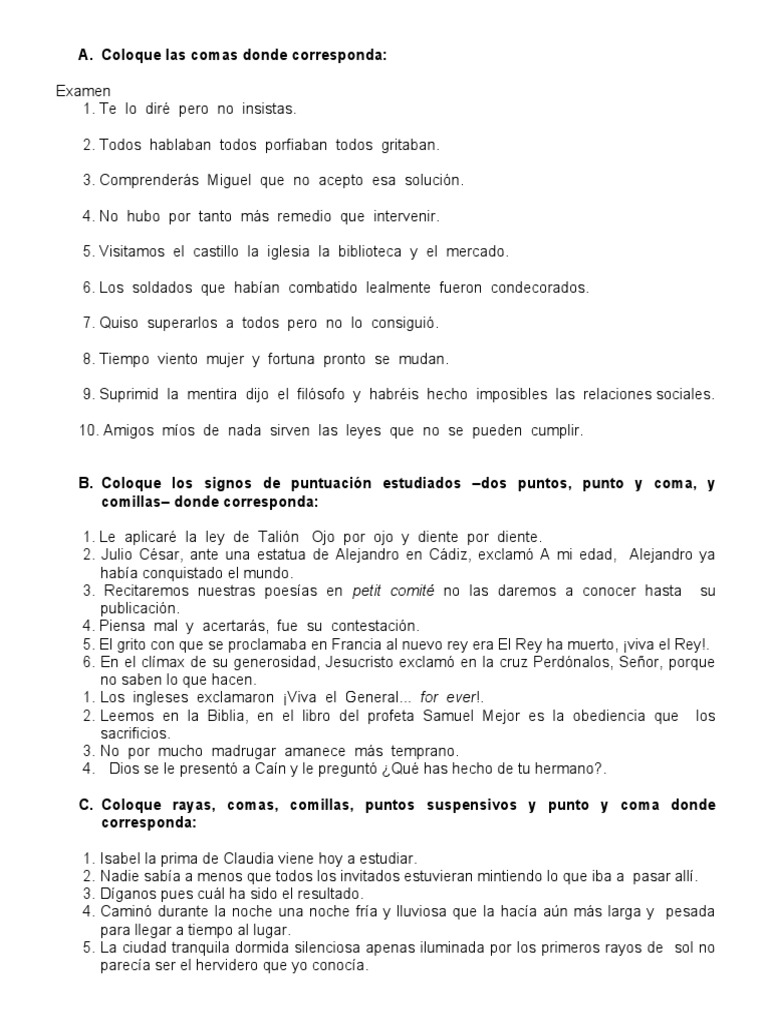 Coloque Las Comas Donde Corresponda | PDF