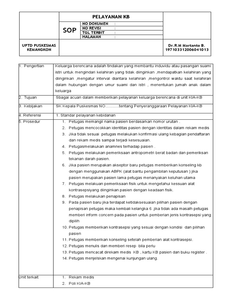 SOP KB - Pelayanan KB | PDF | Kesehatan Holistik | Sains & Matematika