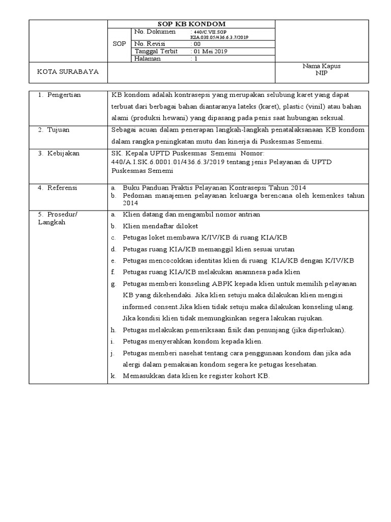 Sop KB - Kondom KB | PDF