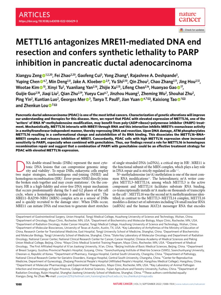 METTL16 Antagonizes MRE11-mediated DNA End Resection and Confers ...