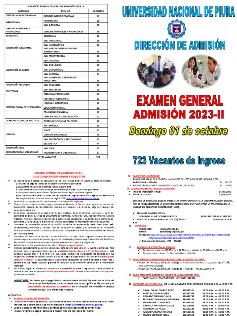 Examen General de Admisión 2023 - Diptico | PDF