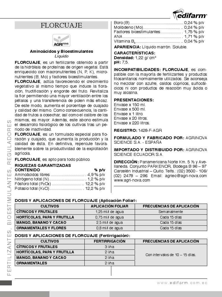Ficha Técnica de Florcuaje | PDF | Fertilizante | Ciencias fisicas