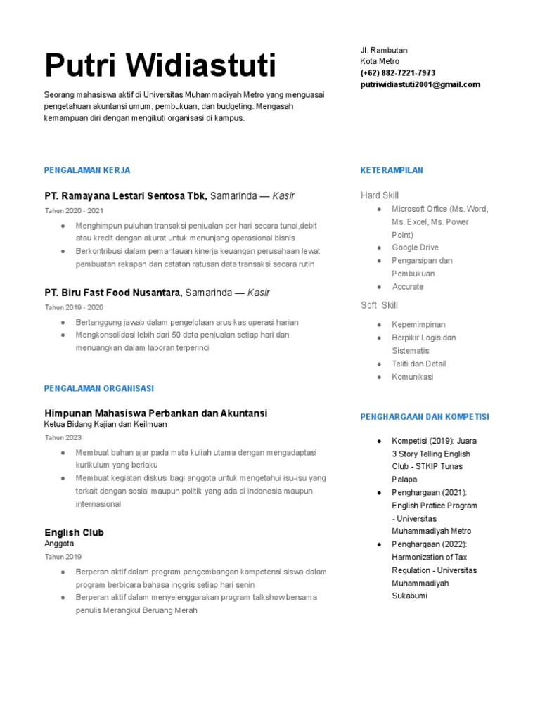 CV Putri Ptba | PDF