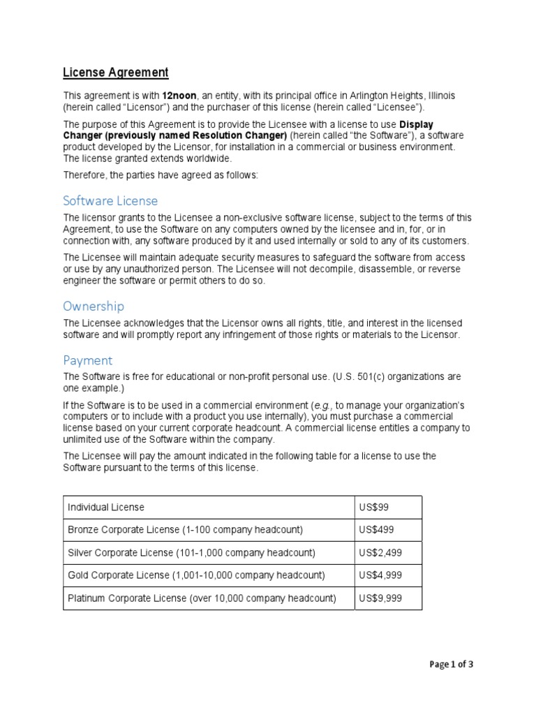 12noon Display Changer License Agreement | PDF | License | Indemnity