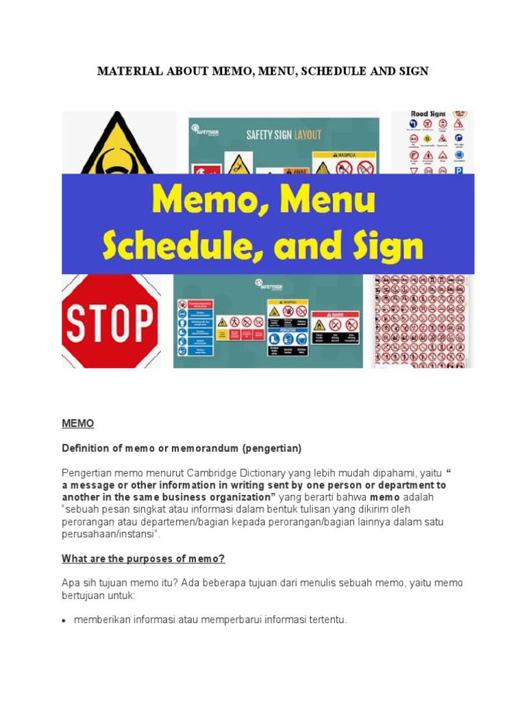 Materi Memo, Menu, Jadwal, dan Tanda | PDF