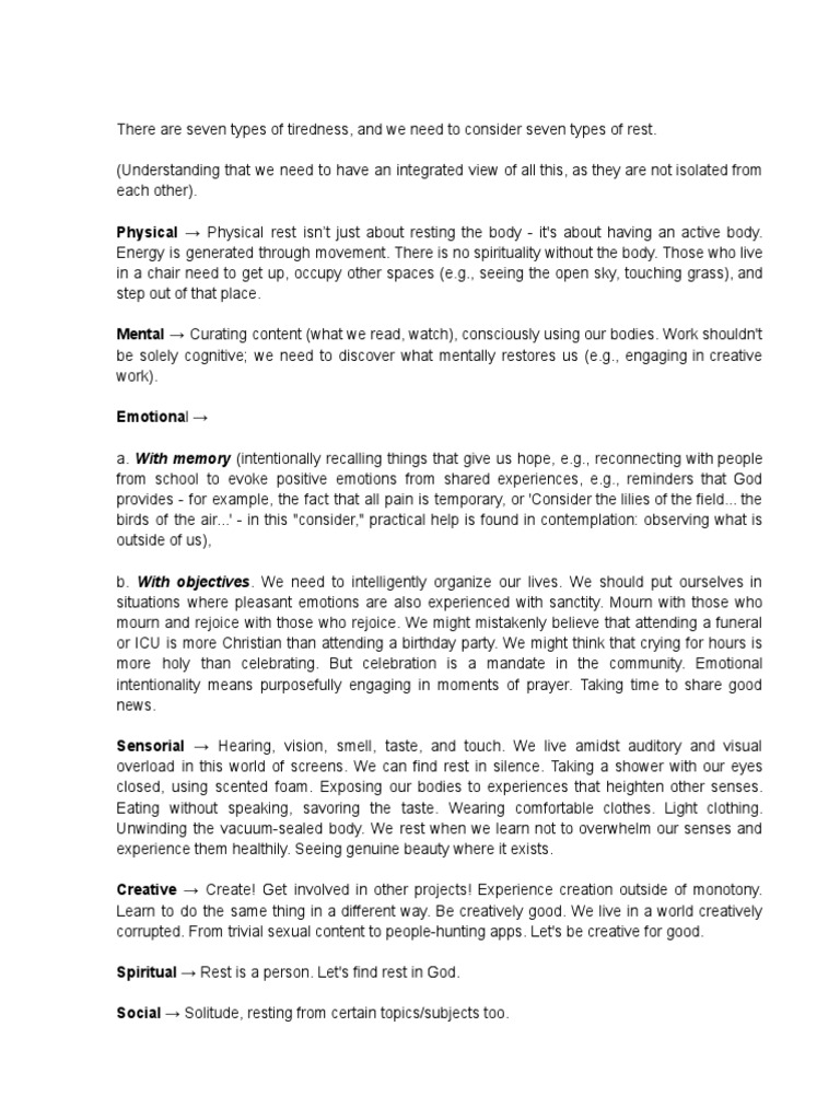 Seven Types of Rest | PDF | Experience | Subjective Experience