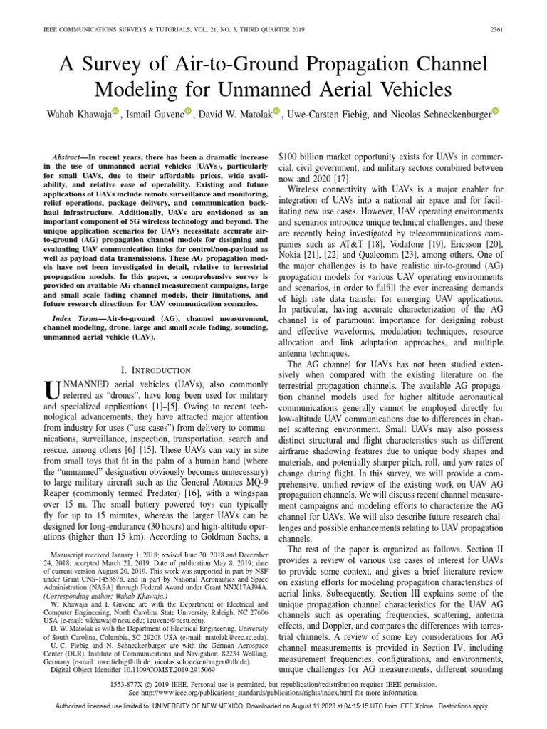 A Survey of Air-to-Ground Propagation Channel Modeling For Unmanned ...