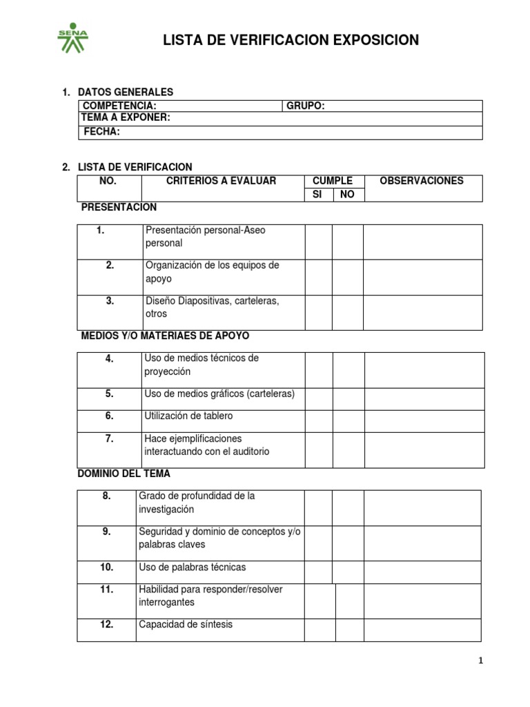 Lista de Verificacion para Evaluar Exposicion | PDF