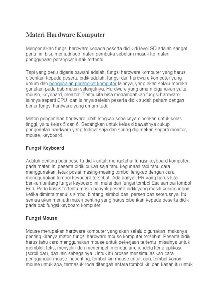 Materi Hardware Komputer | PDF | Komputer | Teknologi & Rekayasa