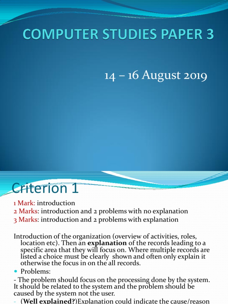 Computer Studies Paper 3 Marking 2019 | PDF | Input/Output | Computer Hardware