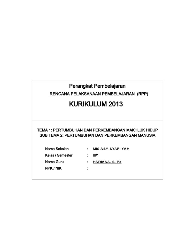 RPP K3 Tema 1 ST 2 Rev. 2018 | PDF