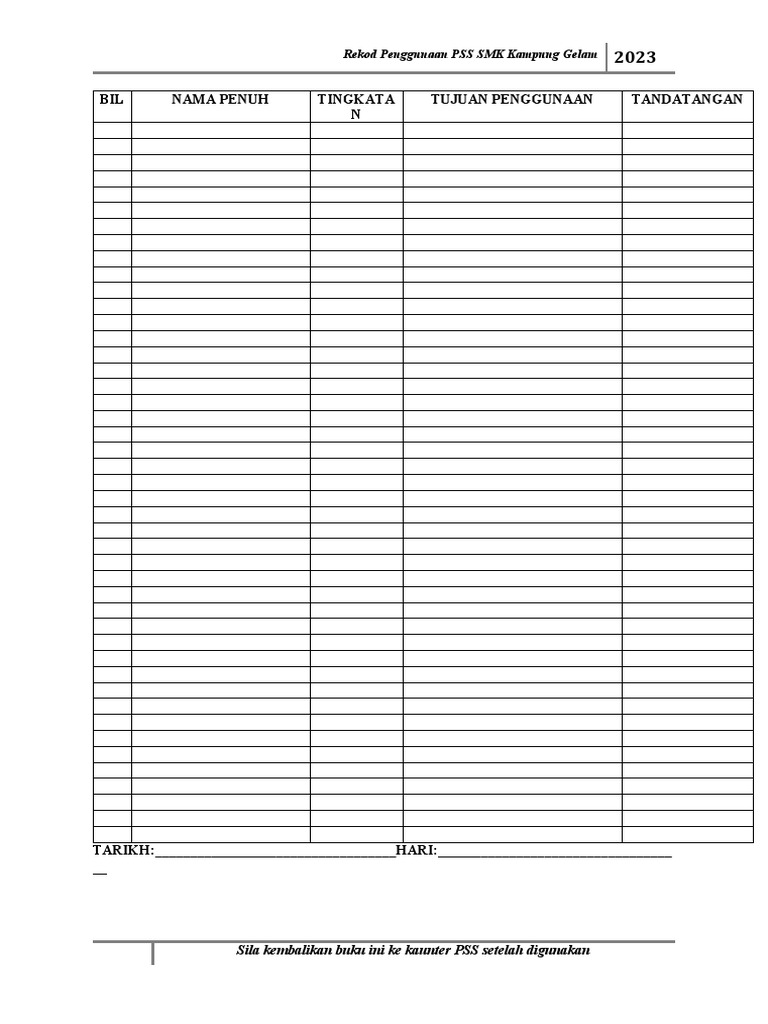 Tapak Borang Rekod Penggunaan Pss | PDF