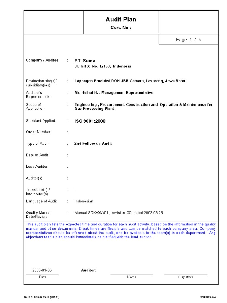 Audit Plan Sample | Download Free PDF | Audit | Internal Audit