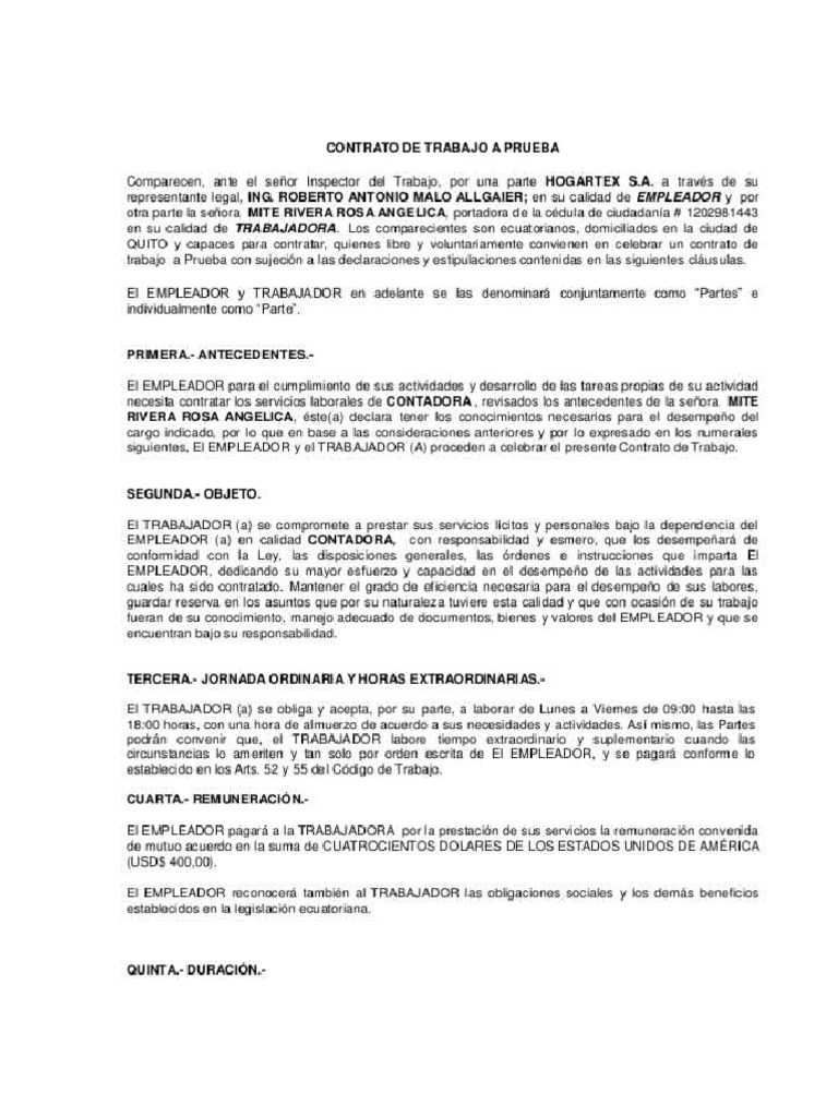 Ejemplo de Contrato | PDF