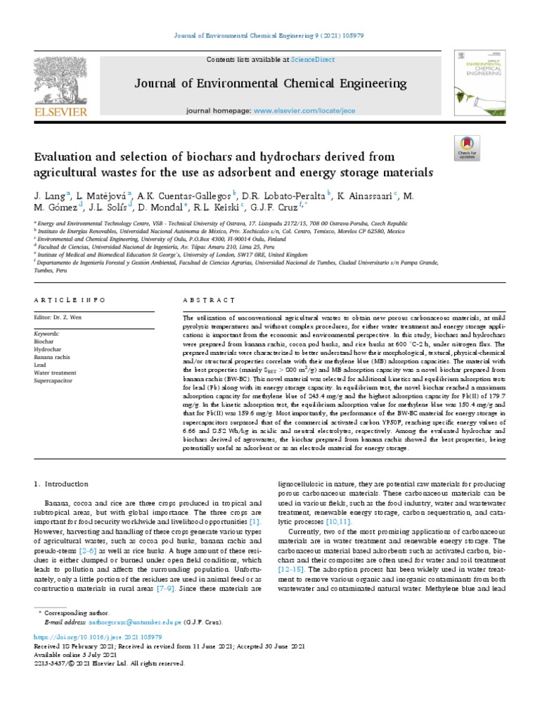 Evaluation and Selection of Biochars and Hydrochars Derived From ... Evaluation and Selection of Biochars and Hydrochars Derived From ...