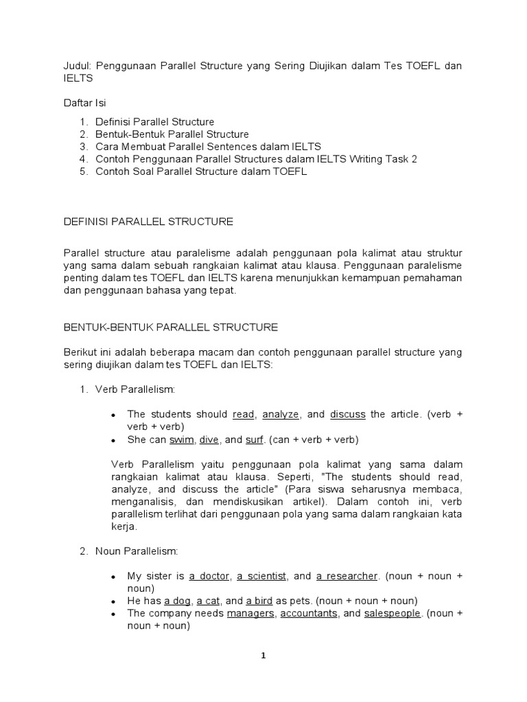 Penggunaan Parallel Structure Yang Sering Diujikan Dalam Tes TOEFL Dan ...