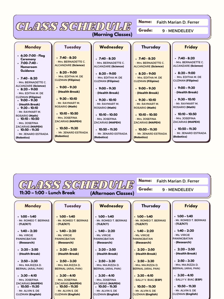 9 - Mendeleev Class Schedule 2023 | PDF | Schools