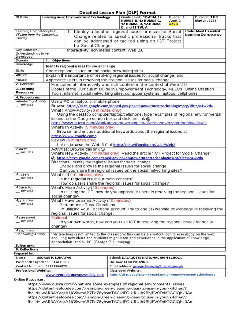 EmpTech DLP For Q4W2D5 by George P. Lumayag | PDF | Educational Technology | Internet & Web