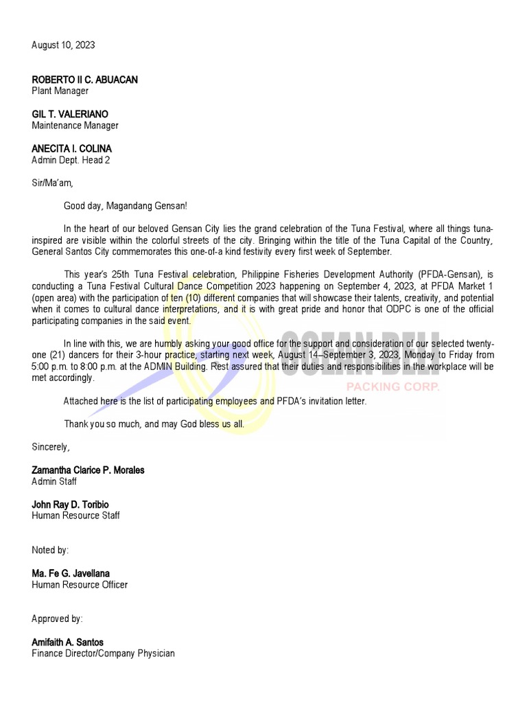 Tuna Fest 2023 Letter | PDF