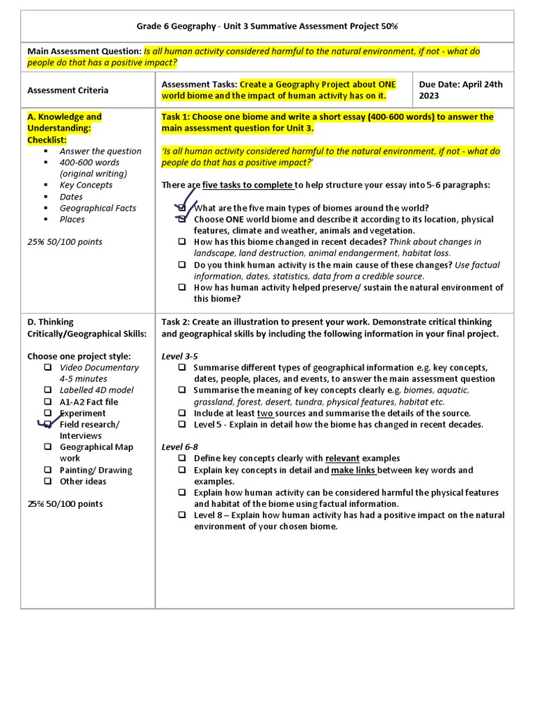 Grade 6 Geography - Essay World Biomes | PDF | Geography | Human Impact ...