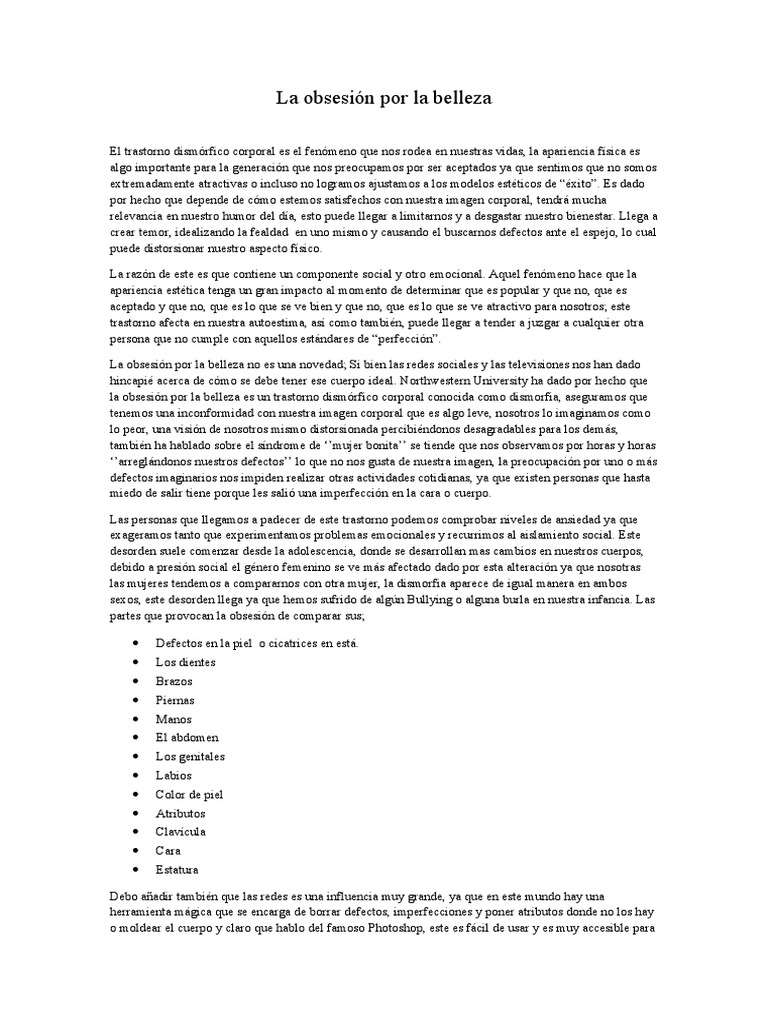 La Obsesión Por La Belleza | PDF | Belleza | Sicología