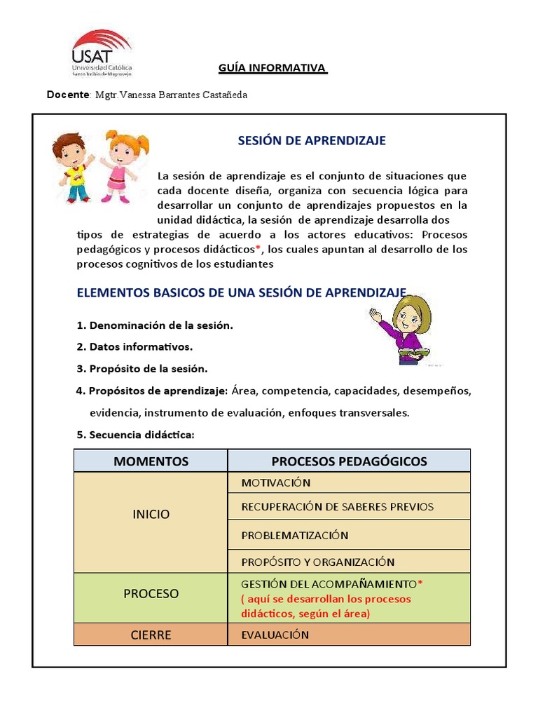 C 2 Guia Informativa Diseño de Sesion de Aprendizaje PRACTICA VI | PDF | Aprendizaje | Evaluación