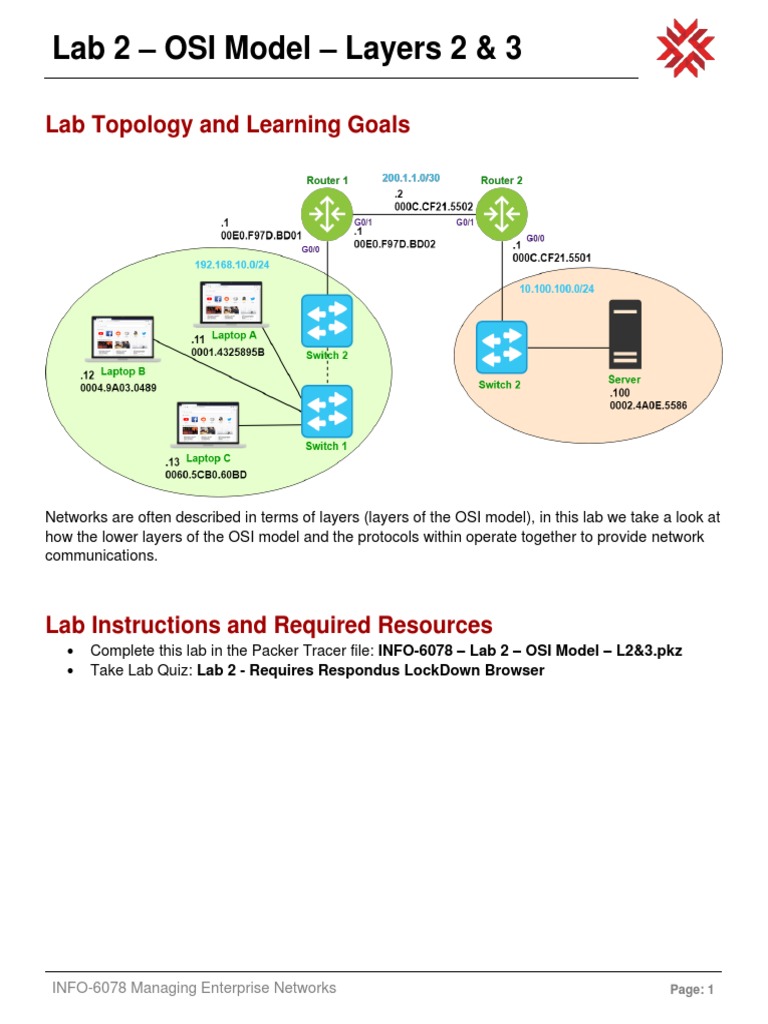 INFO-6078 - Lab 2 - OSI Model - Layers 2 & 3 | PDF | Osi Model ...