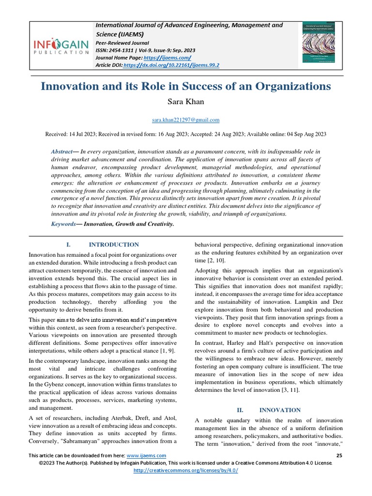 Innovation and Its Role in Success of An Organizations | PDF ...