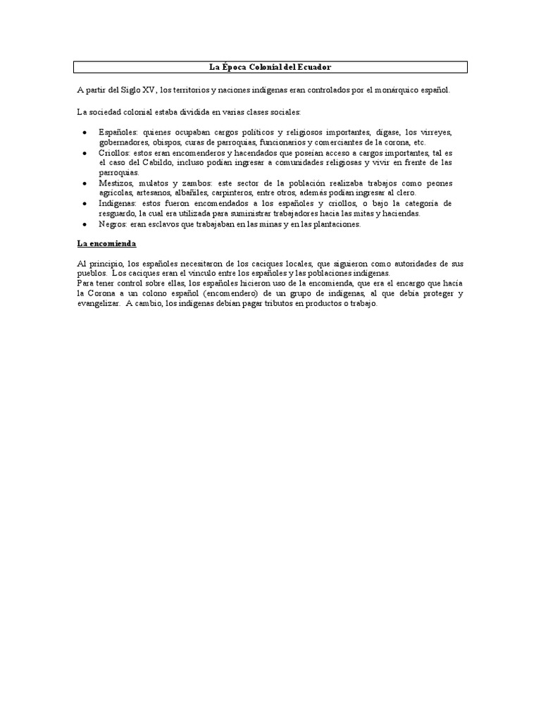 La Época Colonial Del Ecuador | PDF