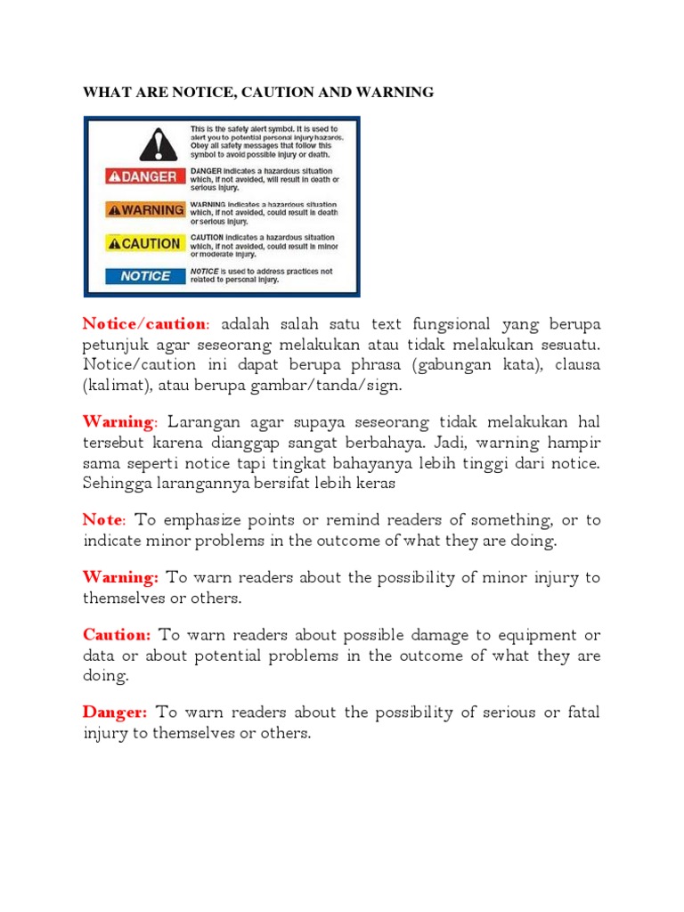 What Are Notice, Caution and Warning | PDF