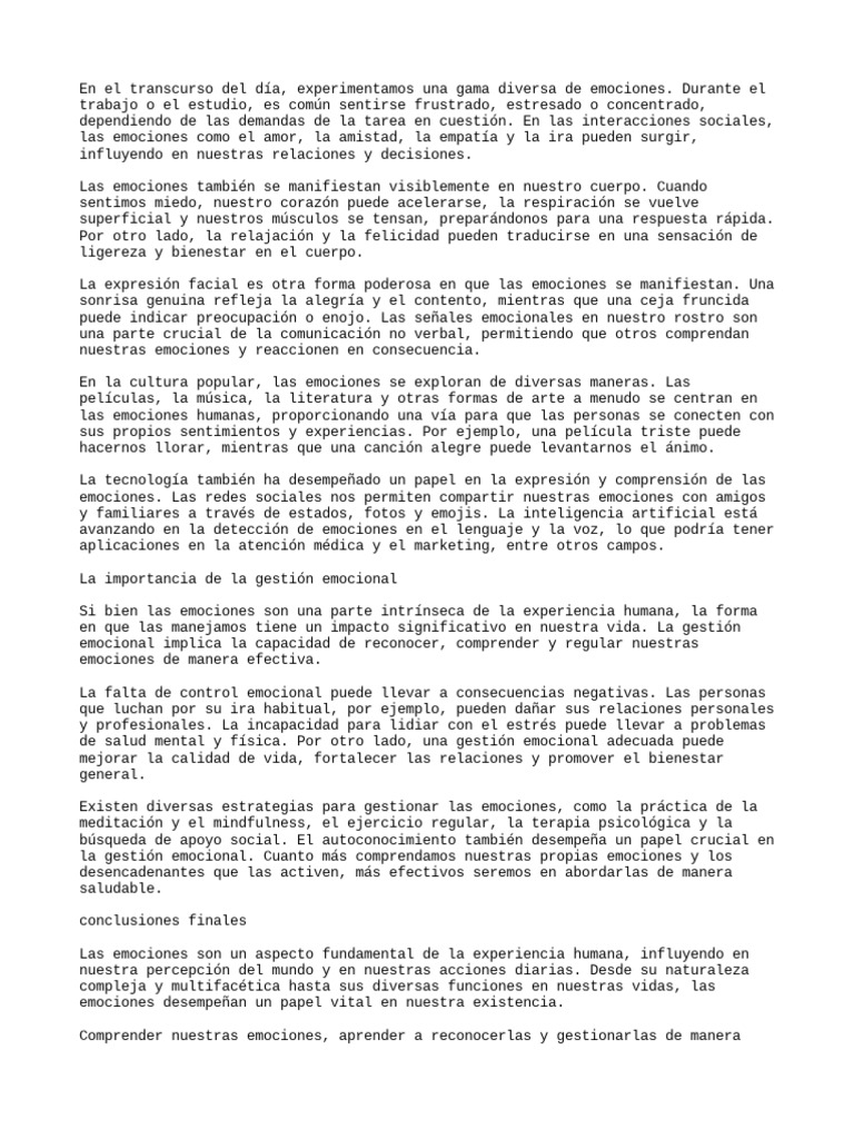Las Emociones Parte 2 Pdf Las Emociones Experiencia