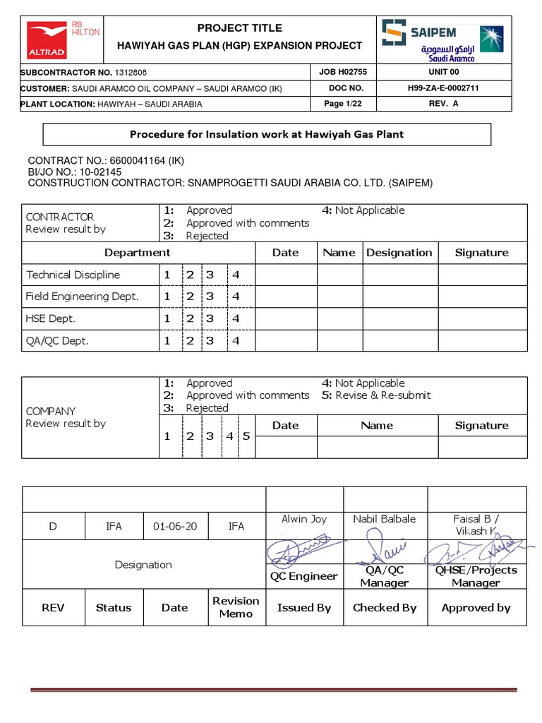 HGP Insulation Procedure | PDF | Pipe (Fluid Conveyance) | Sheet Metal