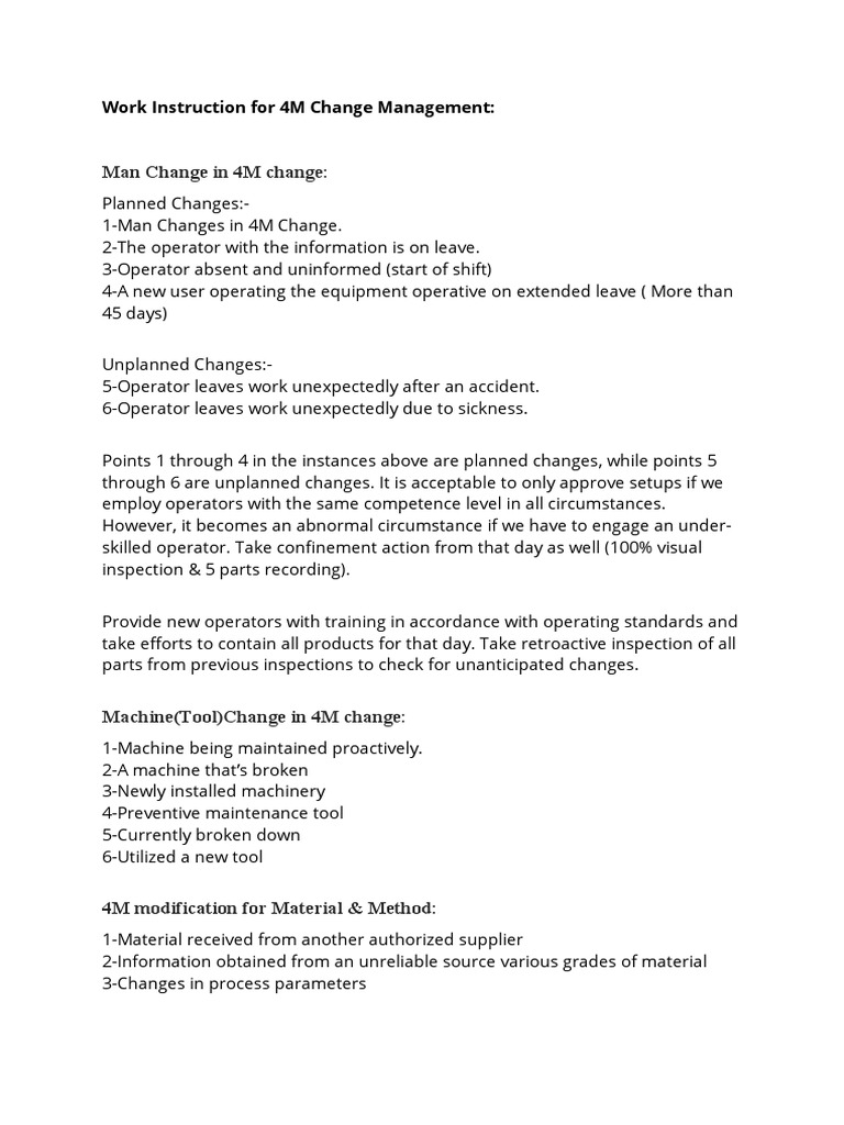 WI For 4M Change Management | PDF