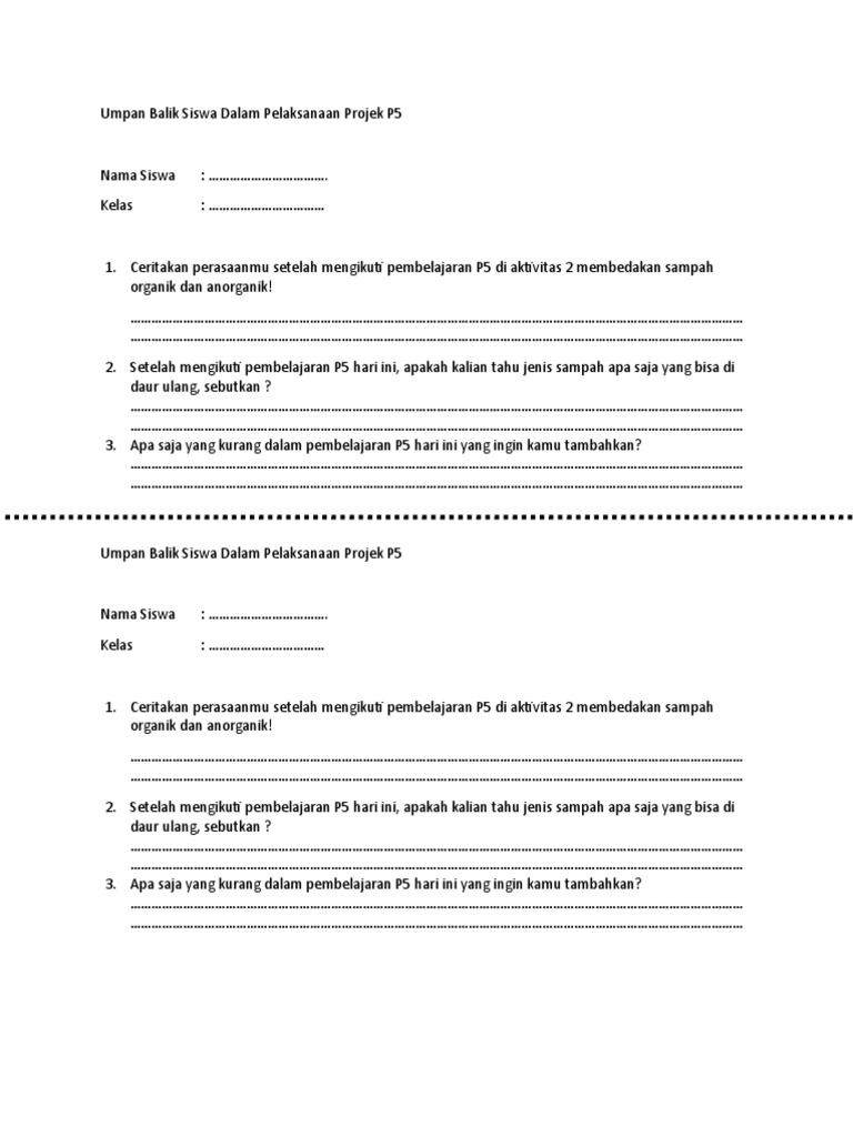 Umpan Balik Siswa Dalam Pelaksanaan Projek P5 | PDF
